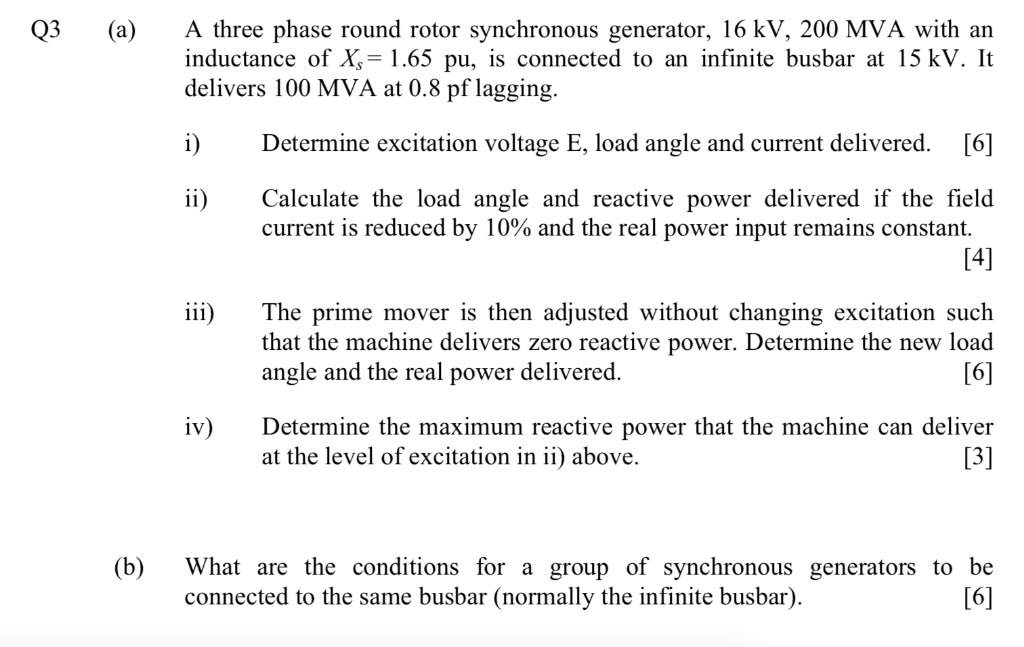 Solved (a) A three phase round rotor synchronous generator, | Chegg.com