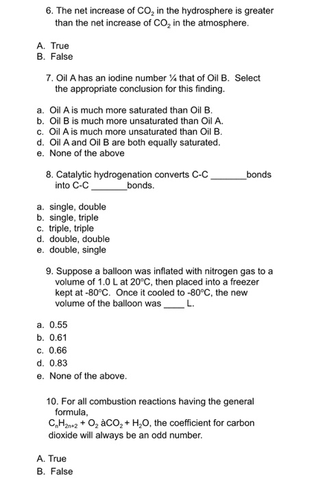 Solved 6. The net increase of CO2 in the hydrosphere is | Chegg.com