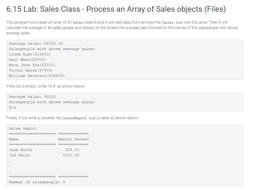 Solved Lab: Sales Class - Process an Array of Sales objects | Chegg.com