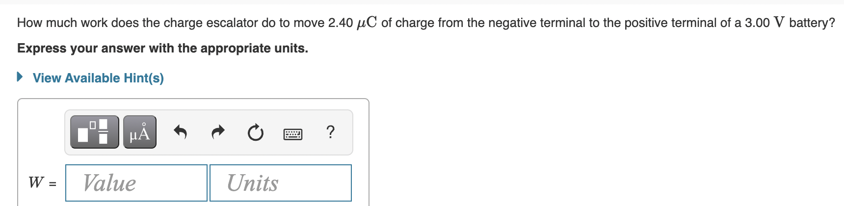 Solved How much work does the charge escalator do to move | Chegg.com