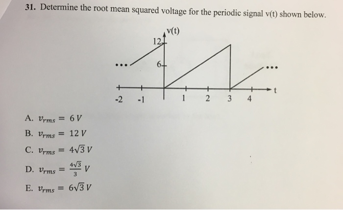 Solved 31. Determine the root mean squared voltage for the | Chegg.com