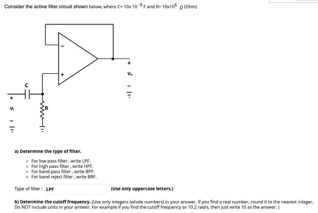 Solved Consider the active filter circuit shown below, where | Chegg.com