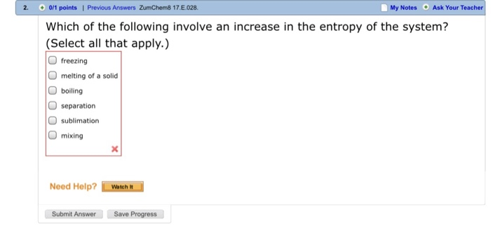 Solved 0/1 points Previous Answers ZumChem8 17E028. Which of | Chegg.com