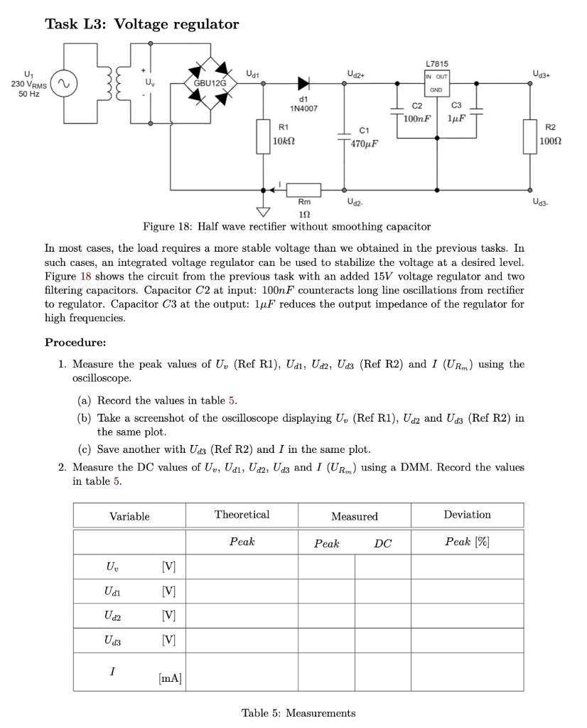 Task L3: Voltage regulator 5300 Ud1 Ud2+ L7815 IN OUT | Chegg.com