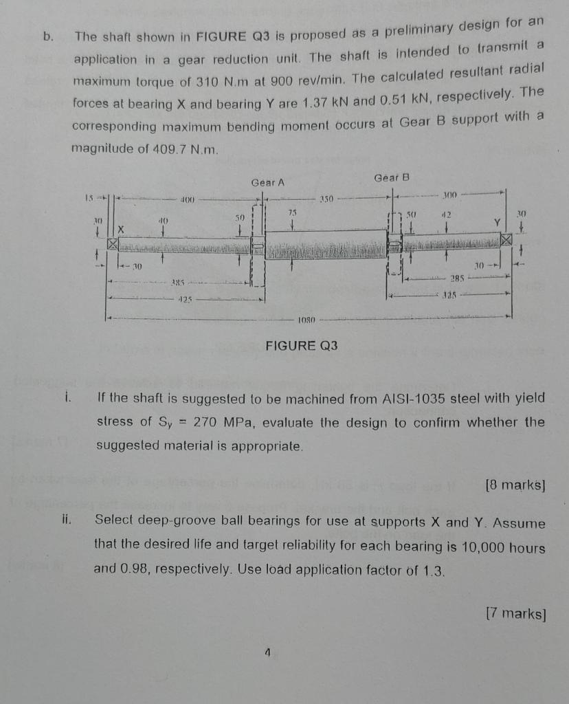 b. The shaft shown in FIGURE Q3 is proposed as a | Chegg.com