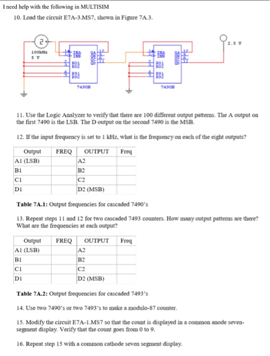 I need help with the following in MULTISIM 10. Load | Chegg.com