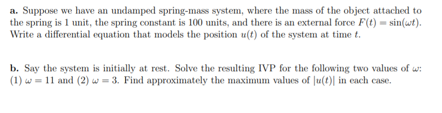 Solved a. Suppose we have an undamped spring-mass system, | Chegg.com