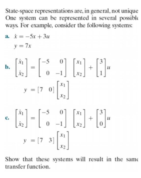 Solved State-space representations are, in general, not | Chegg.com