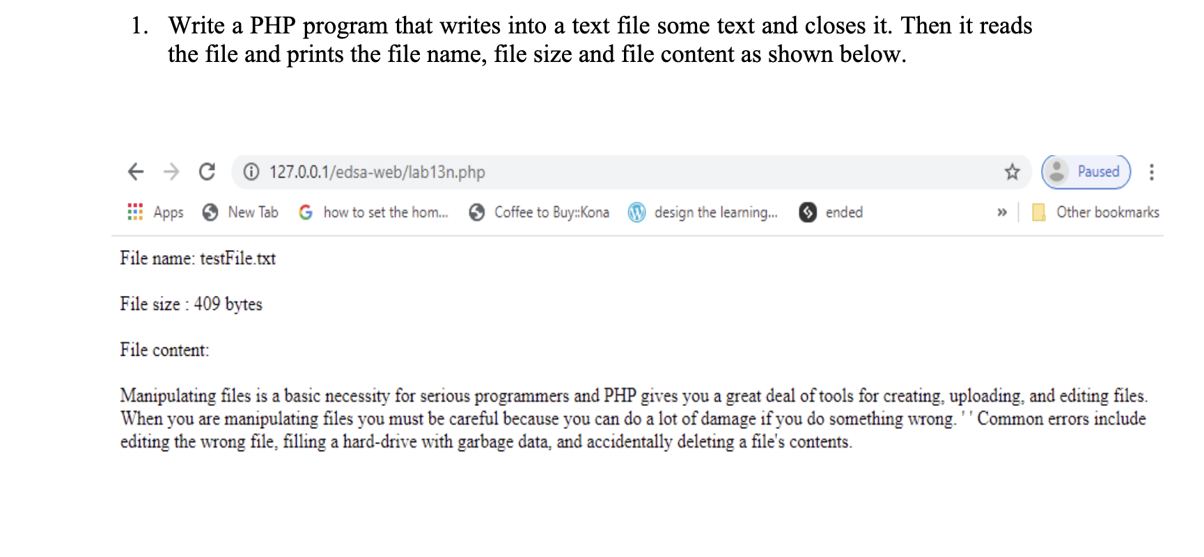 Solved 1. Write a PHP program that writes into a text file | Chegg.com
