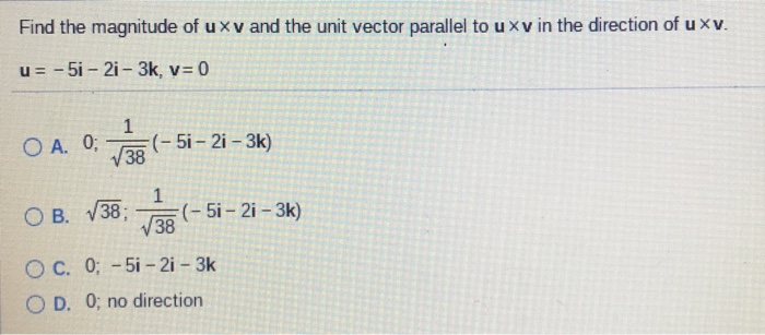 Solved Find the magnitude of uxv and the unit vector | Chegg.com