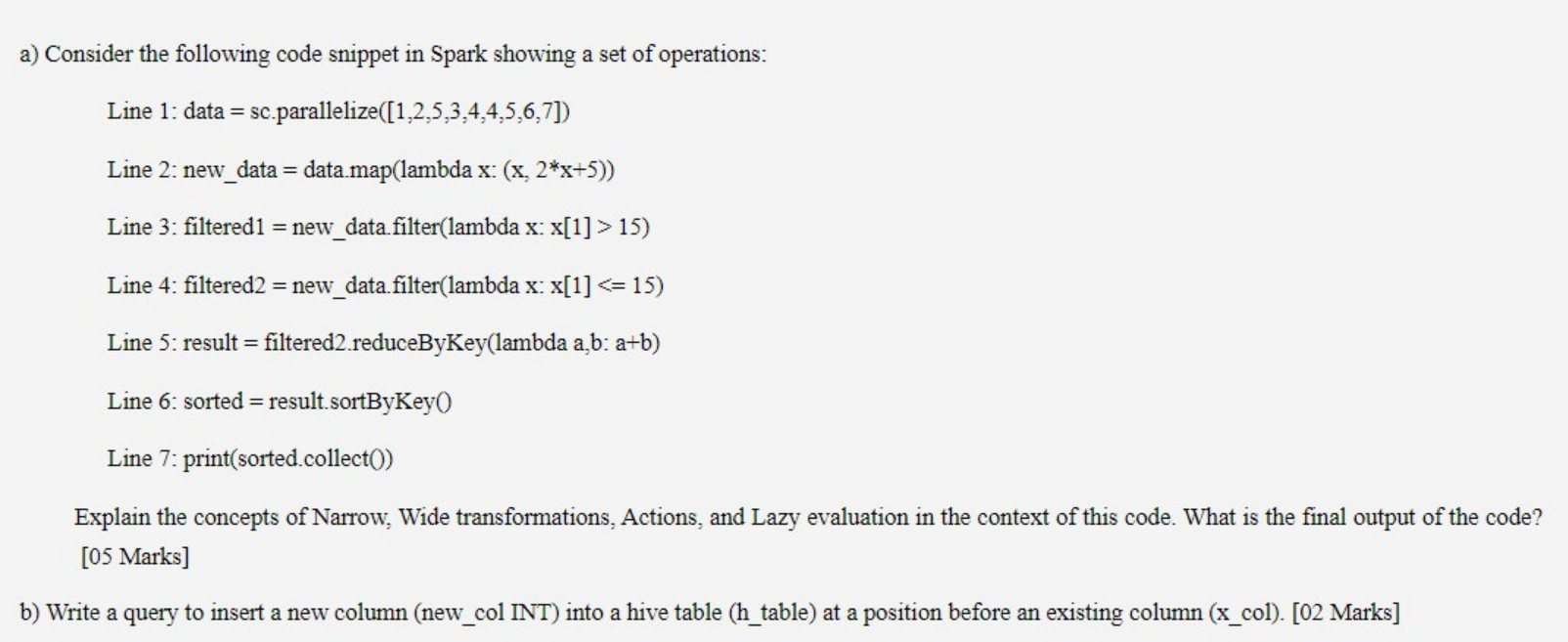 Solved a) Consider the following code snippet in Spark | Chegg.com