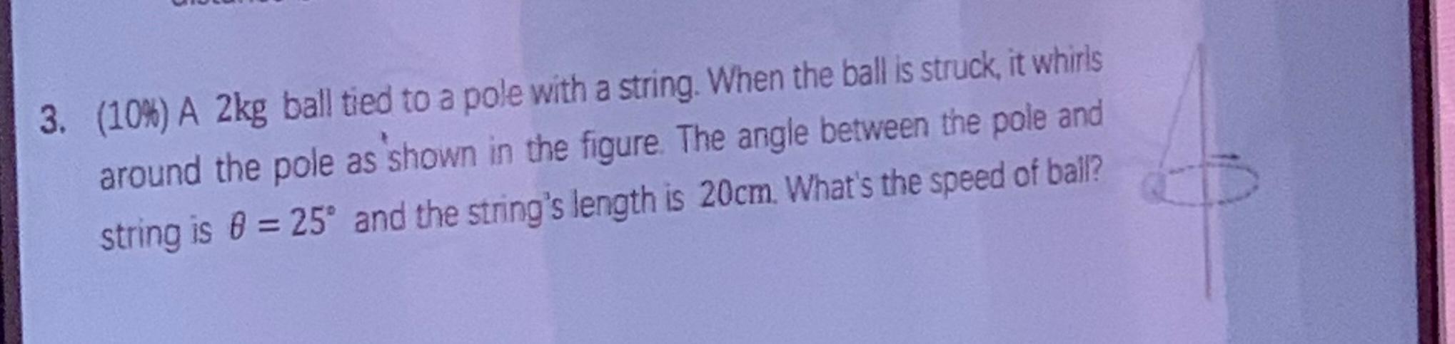 Solved 3. (10%) A 2kg ball tied to a pole with a string. | Chegg.com