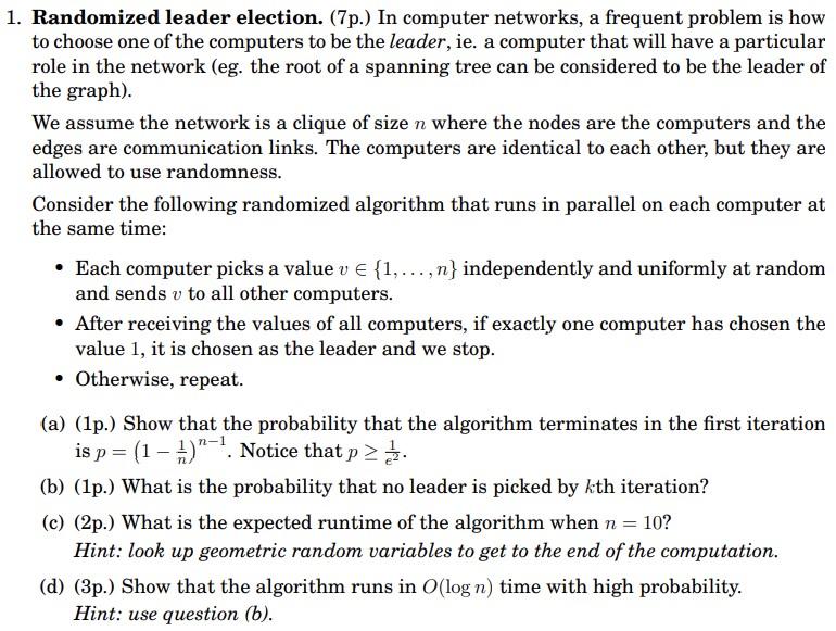 Randomized leader election. (7p.) In computer | Chegg.com