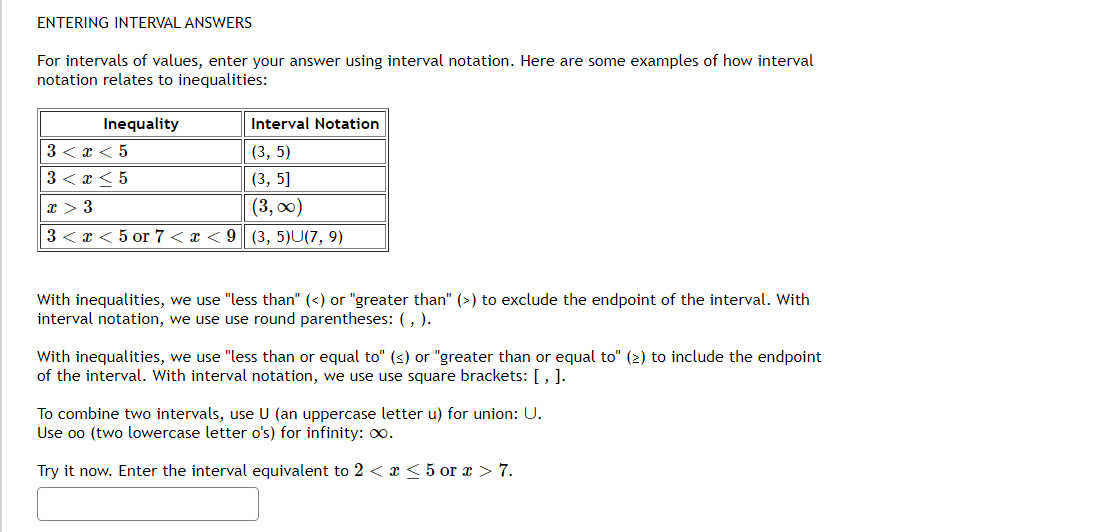 Solved ENTERING INTERVAL ANSWERSFor intervals of values, | Chegg.com
