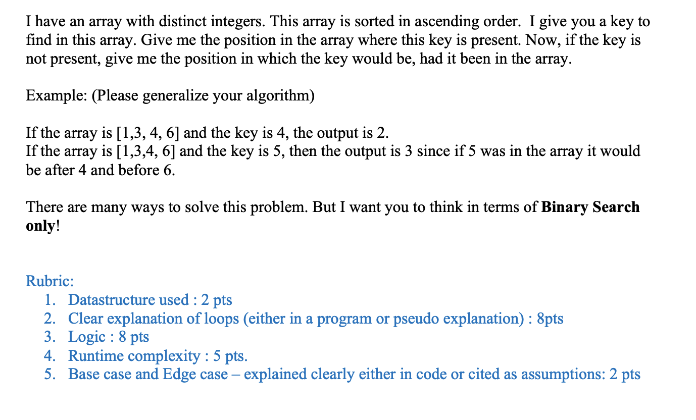 Solved I have an array with distinct integers. This array is | Chegg.com