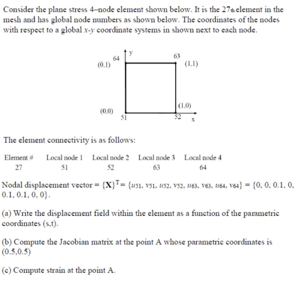 Solved Consider the plane stress 4-node element shown below. | Chegg.com