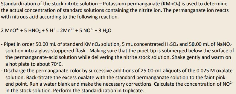 Solved Calculate the concentration of NO2- in the stock | Chegg.com