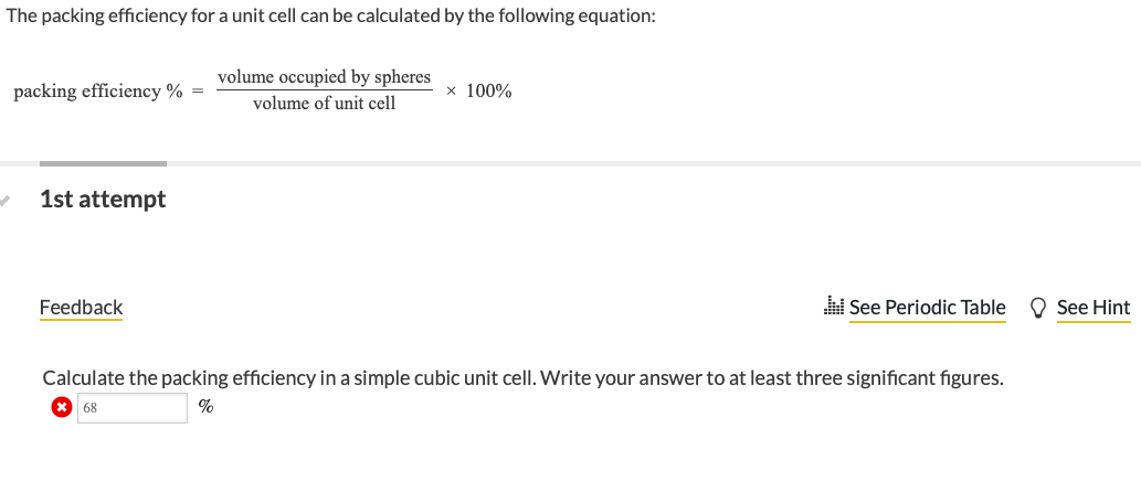 Solved The packing efficiency for a unit cell can be | Chegg.com