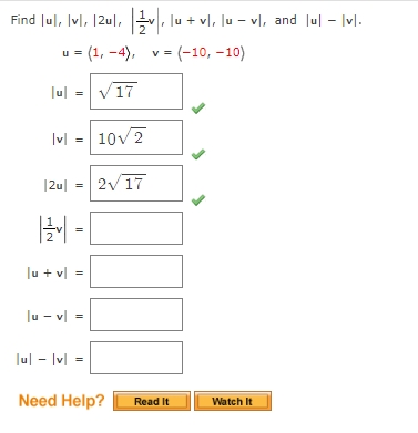 Solved Find |u|,|v|,|2u|,|(1)/(2)v|,|u+v|,|u-v|, ﻿and | Chegg.com
