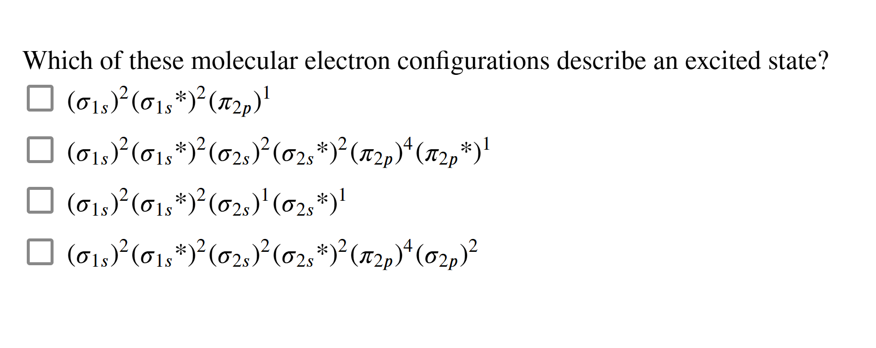 Solved Which of these molecular electron configurations | Chegg.com