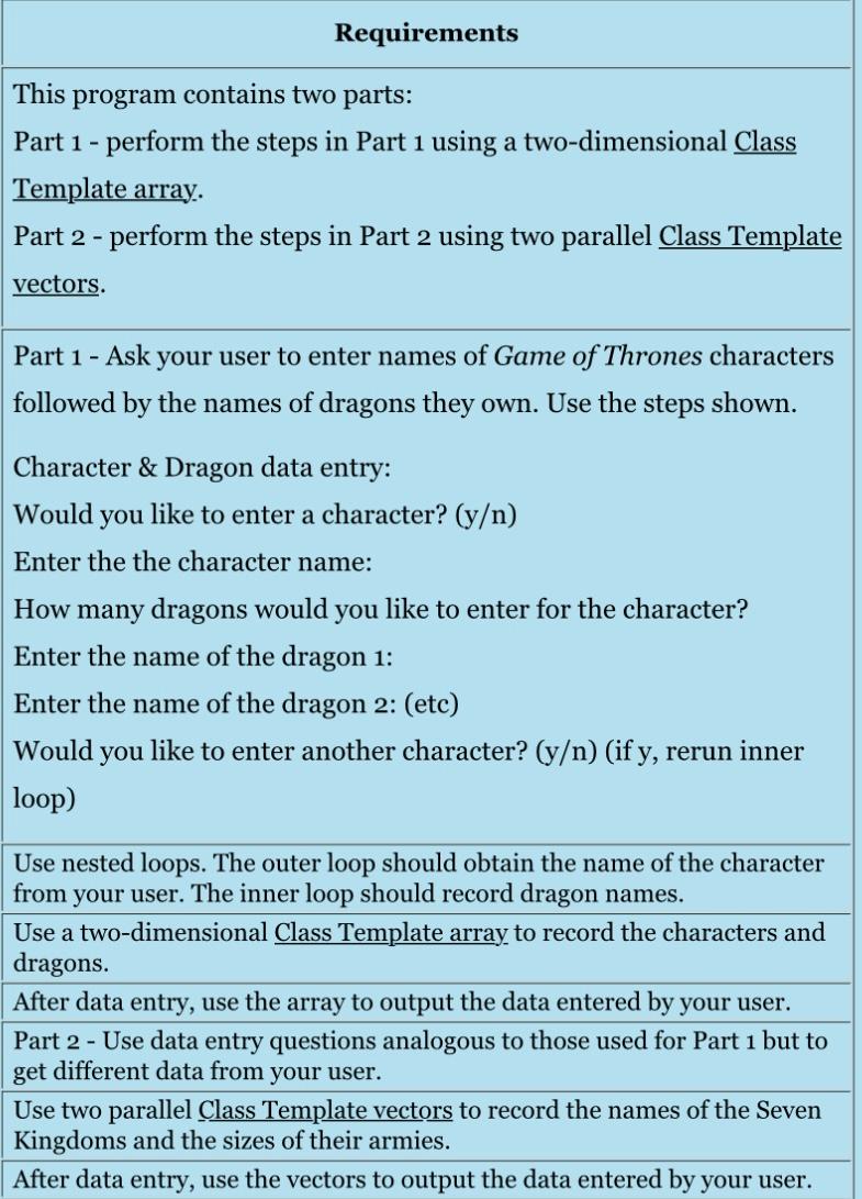 Solved Requirements This program contains two parts: Part 1 | Chegg.com