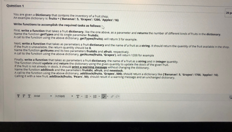 Solved Question 1 You are given a Dictionary that contains | Chegg.com