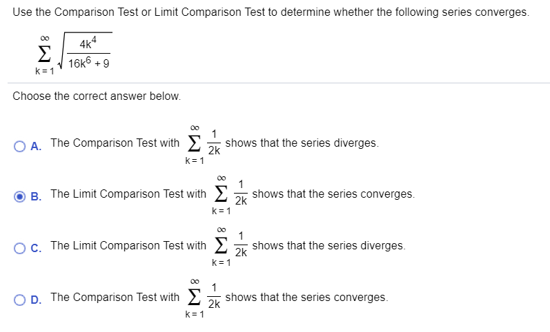 Solved Use the Comparison Test or Limit Comparison Test to | Chegg.com
