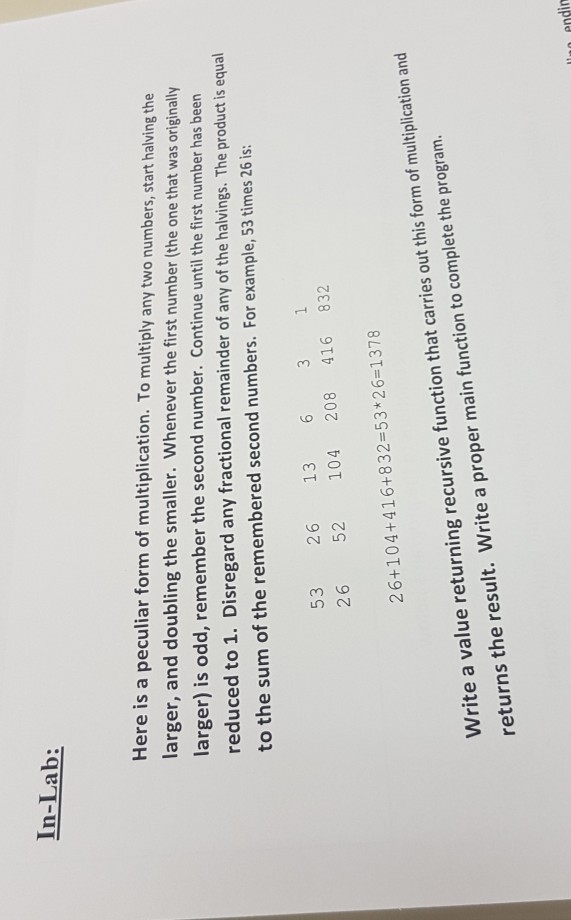 Solved In-Lab: Here is a peculiar form of multiplication. To | Chegg.com
