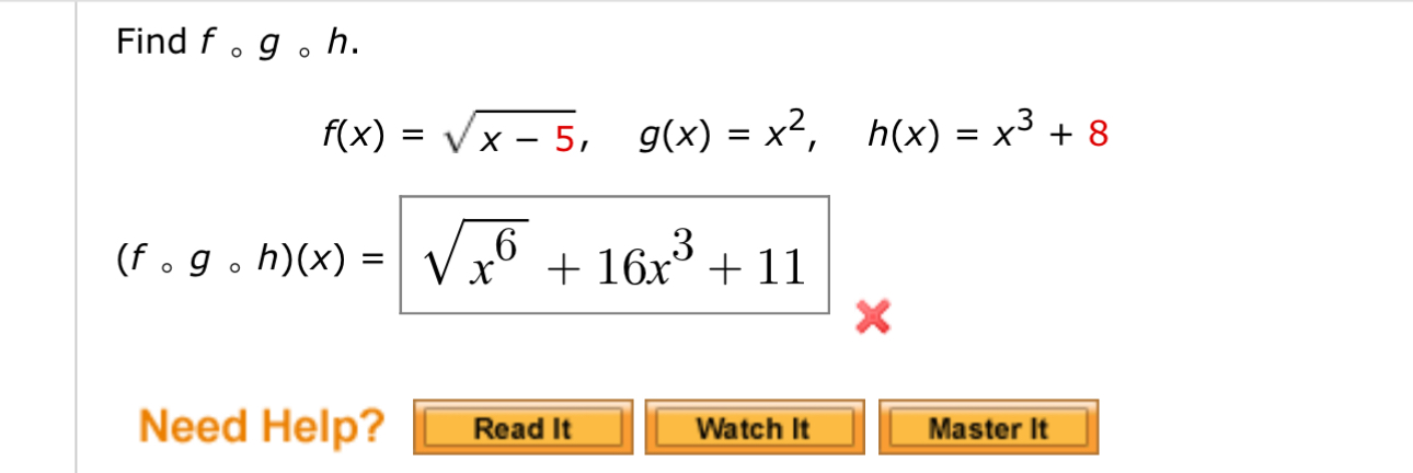 Solved Find f@g@h.f(x)=x-52,g(x)=x2,h(x)=x3+8(f@g@h)(x)= | Chegg.com