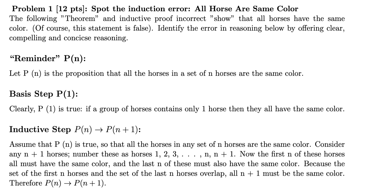 Solved Problem 1 [12 ﻿pts]: Spot the induction error: All | Chegg.com