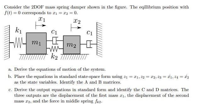 Consider the 2DOF mass spring damper shown in the | Chegg.com