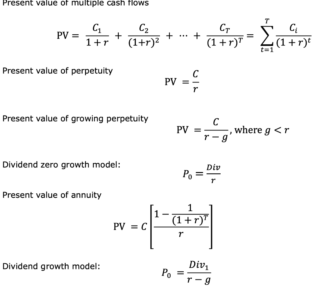 Solved Present value of multiple cash flows CT PV = C1 1+r | Chegg.com