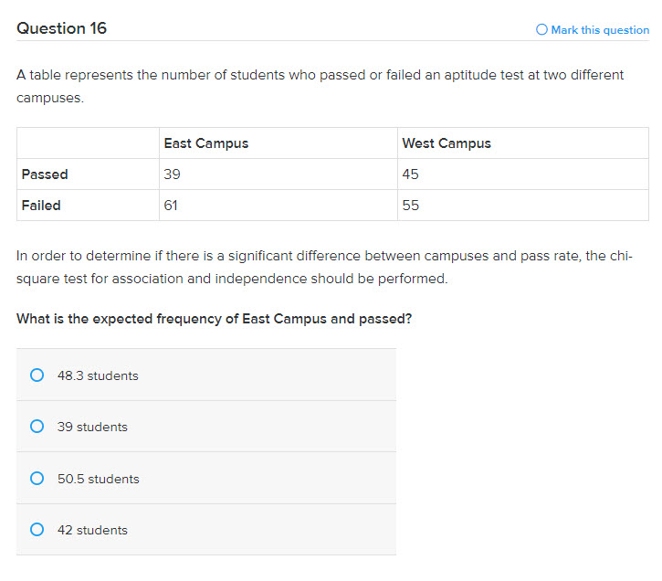 Solved Question 16 O Mark This Question A Table Represents 