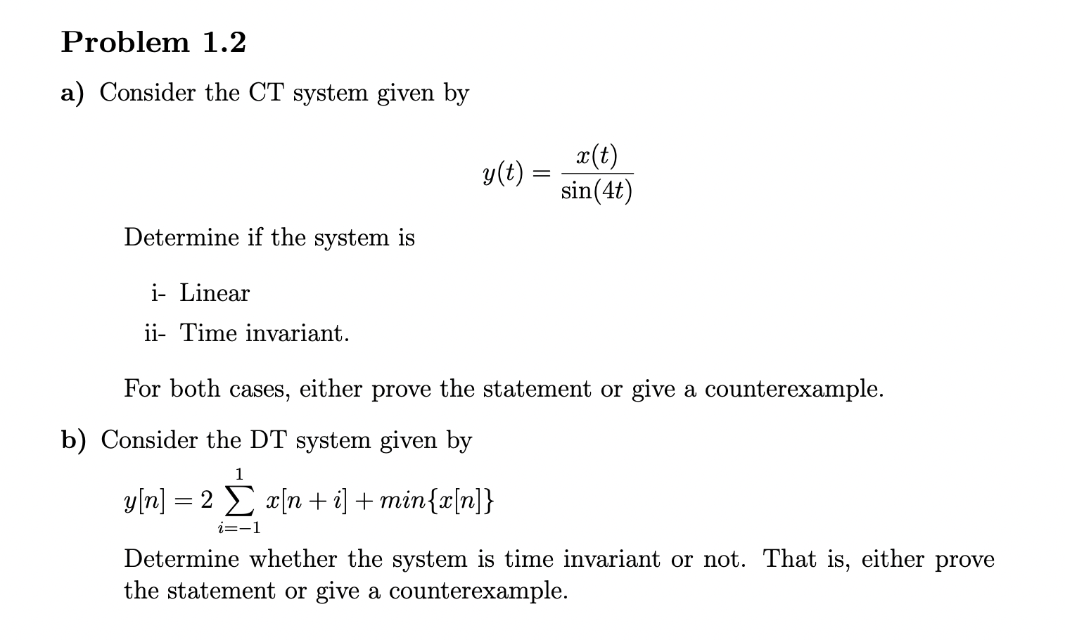 Solved Problem 1.2 a) Consider the CT system given by y(t) - | Chegg.com