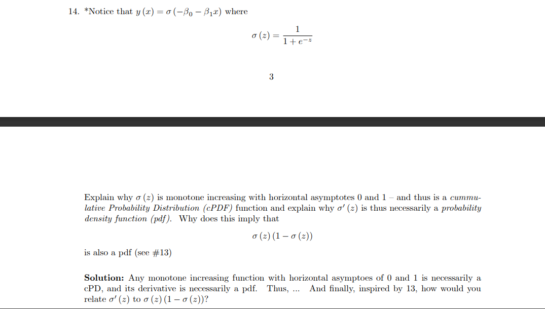Solved *Notice that y(x)=σ(-β0-β1x) | Chegg.com