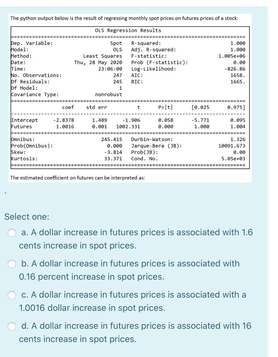 Solved The python output below is the result of regressing | Chegg.com