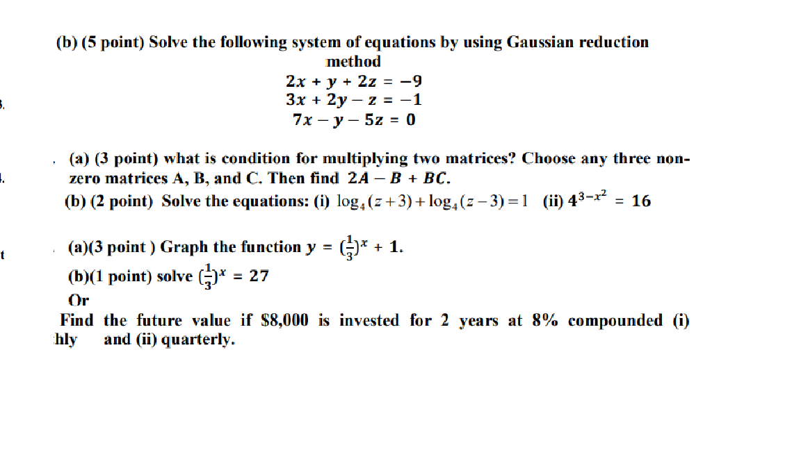 Solved (b) (5 point) Solve the following system of equations | Chegg.com