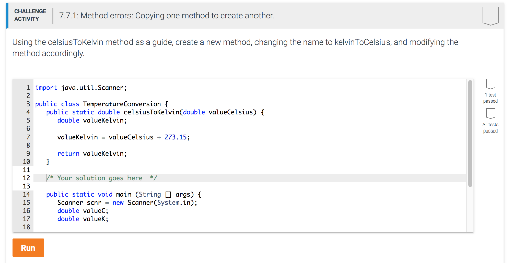 Solved Using the celsiusToKelvin method as a guide, create a | Chegg.com