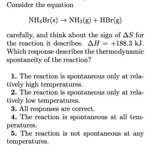 Solved Consider the equation NH4Br(s) + NH3(g) + HBr(g) | Chegg.com