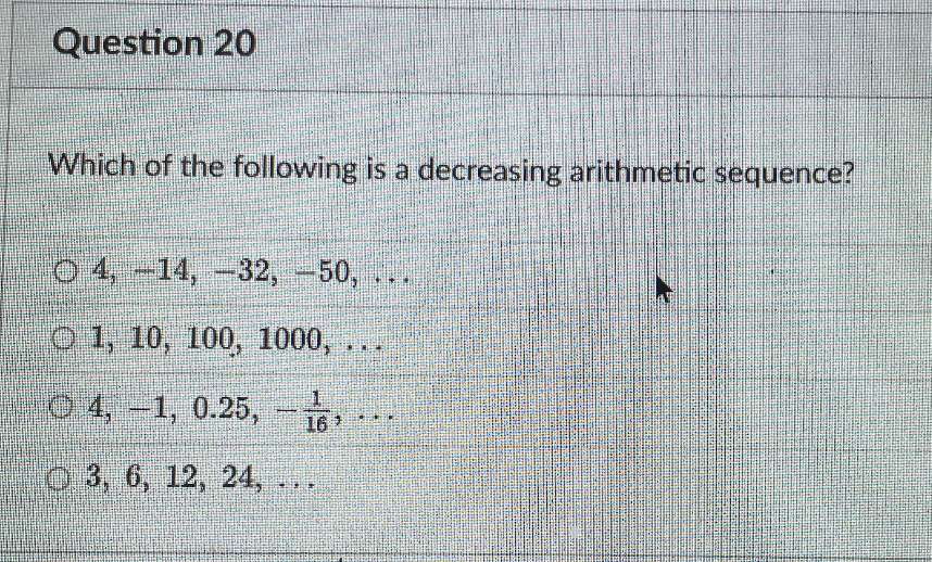 Solved Question 20Which of the following is a decreasing | Chegg.com