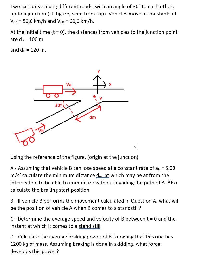Solved Two cars drive along different roads, with an angle | Chegg.com