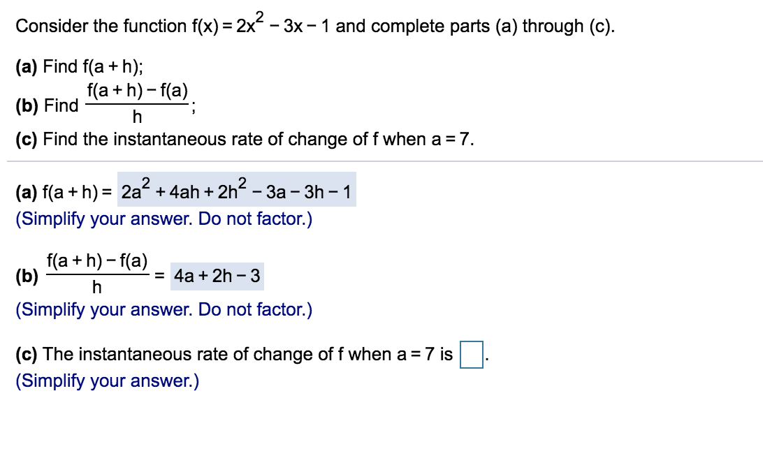 Solved Consider the function f(x) = 2x2 – 3x - 1 and | Chegg.com