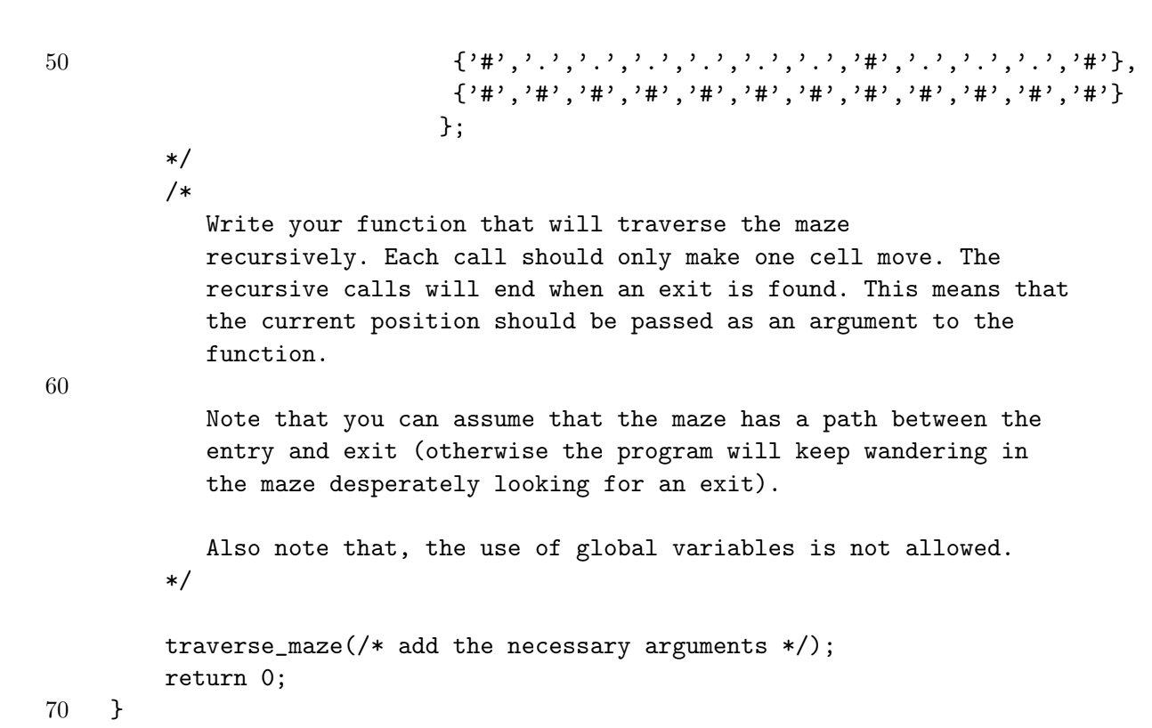 Solved Complete the C program (traverse_maze.c) provided in | Chegg.com