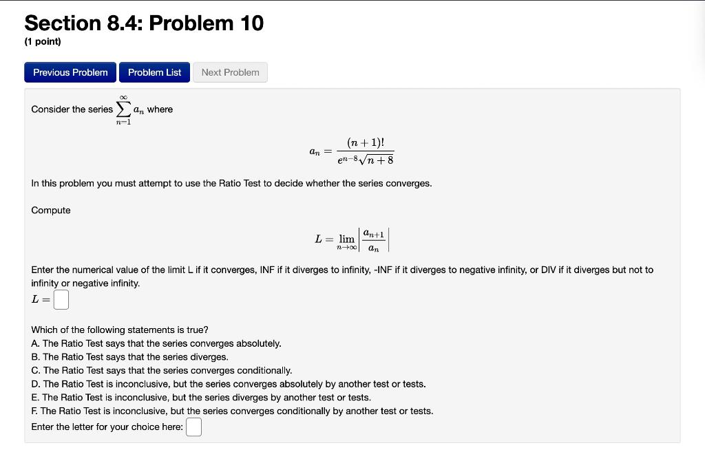 Solved Section 8.4: Problem 10 (1 point) Previous Problem | Chegg.com