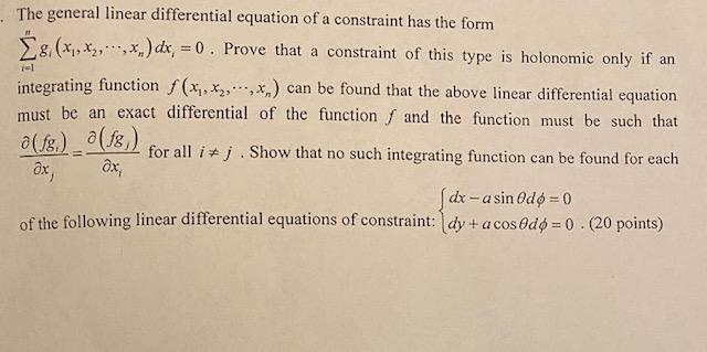 Solved The general linear differential equation of a | Chegg.com