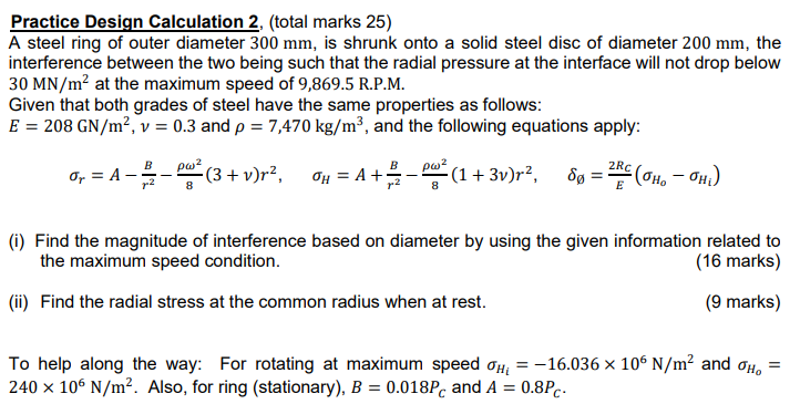 Solved Practice Design Calculation 2, (total ﻿marks 25)A | Chegg.com
