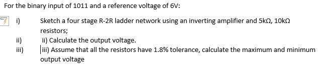 Solved For the binary input of 1011 and a reference voltage | Chegg.com