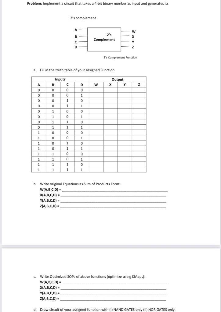 Solved Problem: Implement a circuit that takes a 4-bit | Chegg.com