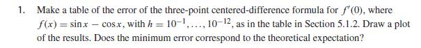 Solved 1. Make a table of the error of the three-point | Chegg.com