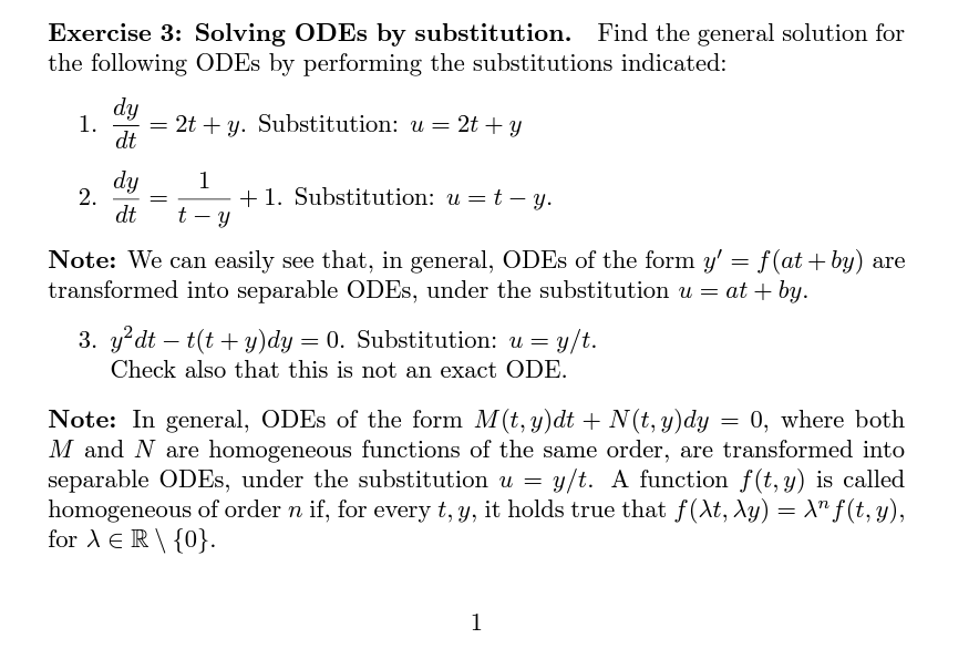 Solved Exercise 3 Solving Odes By Substitution Find The 